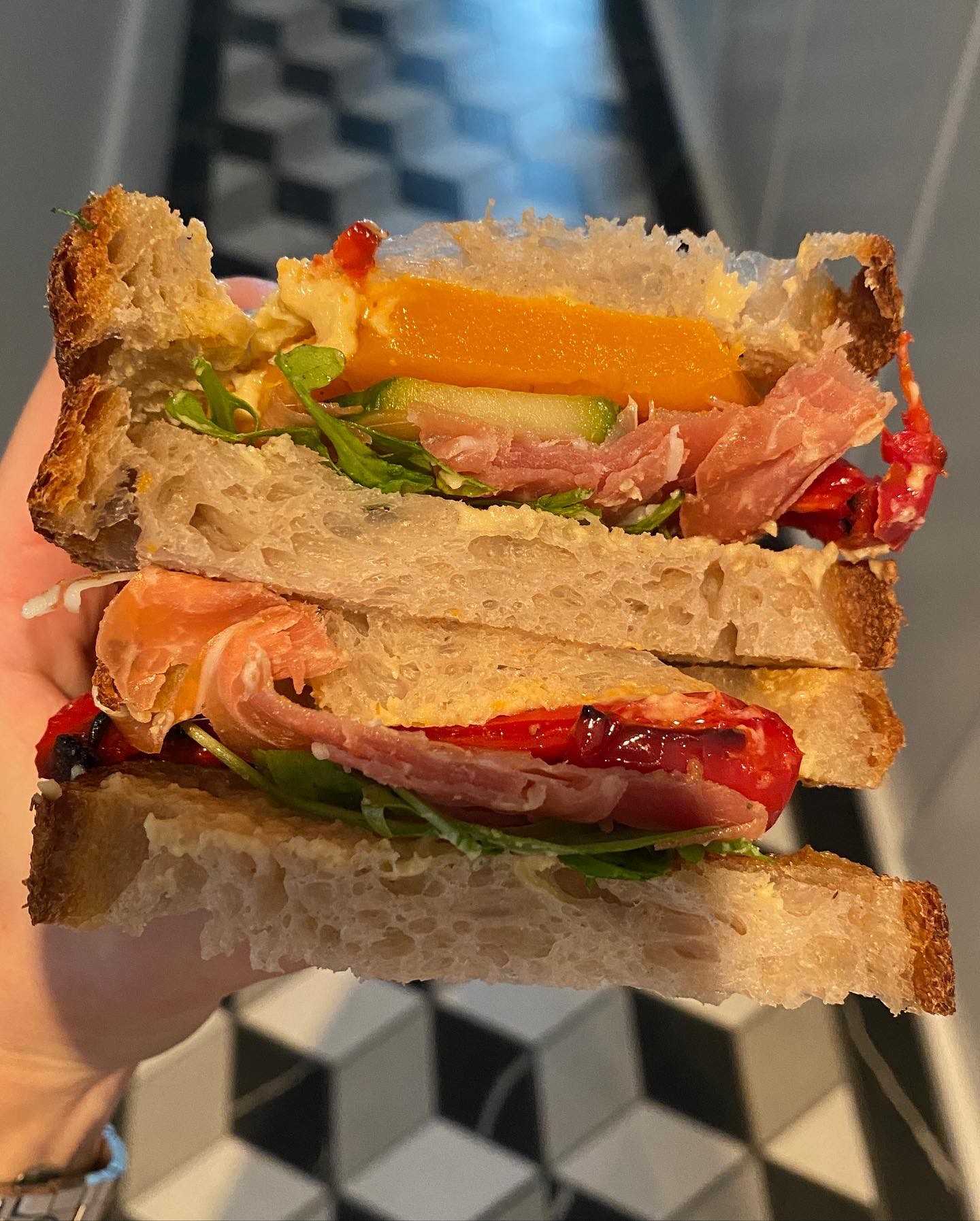 The Ultimate Sandwich: Roast veg, rocket & Parma ham - Good In Bread